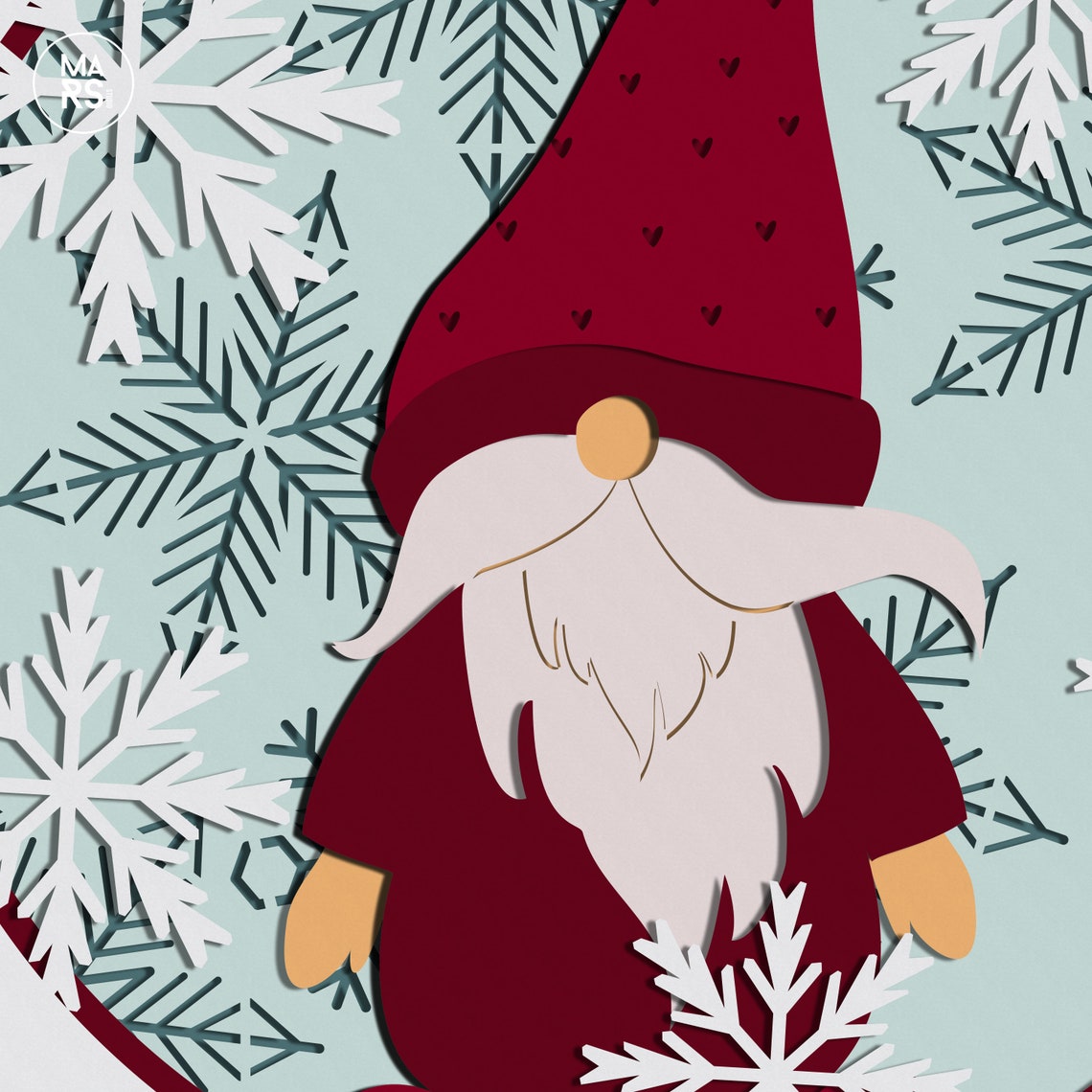 Layered Svg CHRISTMAS GNOME Shadow Box File and New Year Gnome Light ...