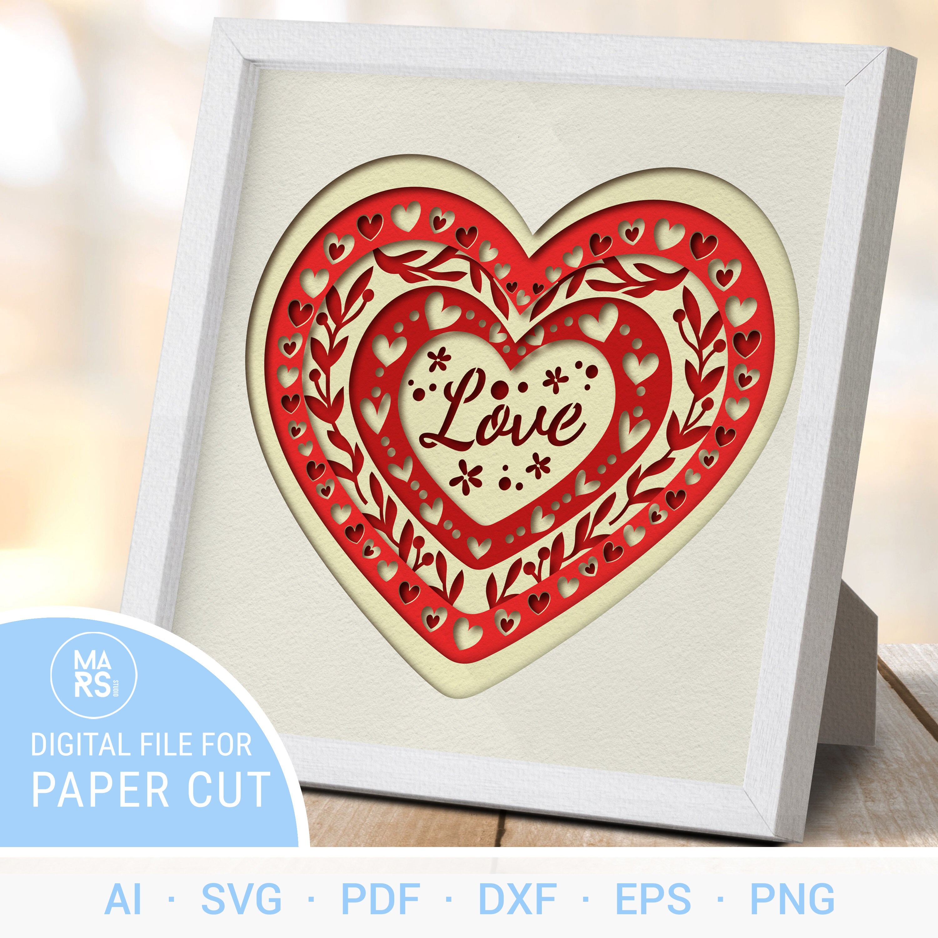 Layered Svg Heart Shadow Box File Valentine's Day and Love 3D Svg File ...