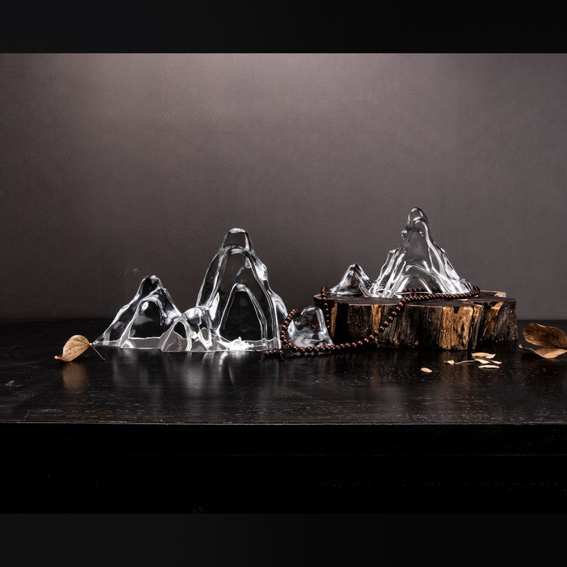 Art Clear Mountain Sculpture, Transparent Peak Statue Table Ornament ...