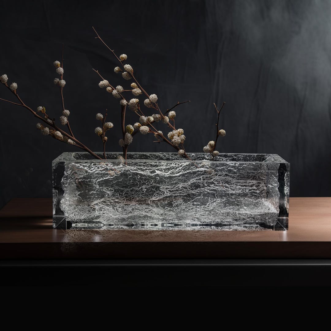 Glacier Clear Trough Vase, Transparent Acrylic Ice-like Living Room ...