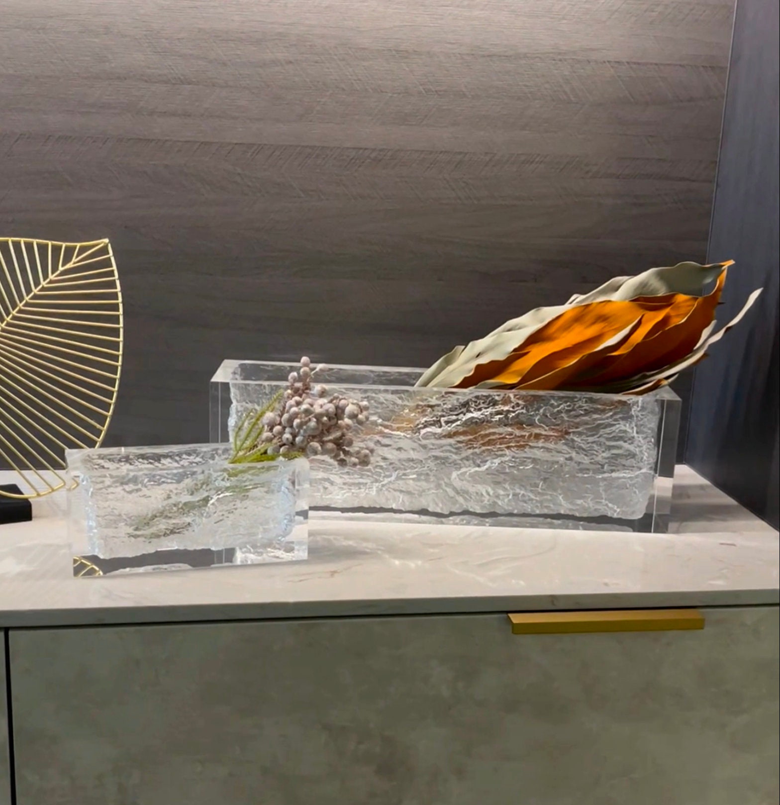 Glacier Clear Trough Vase, Transparent Acrylic Ice-like Living Room ...