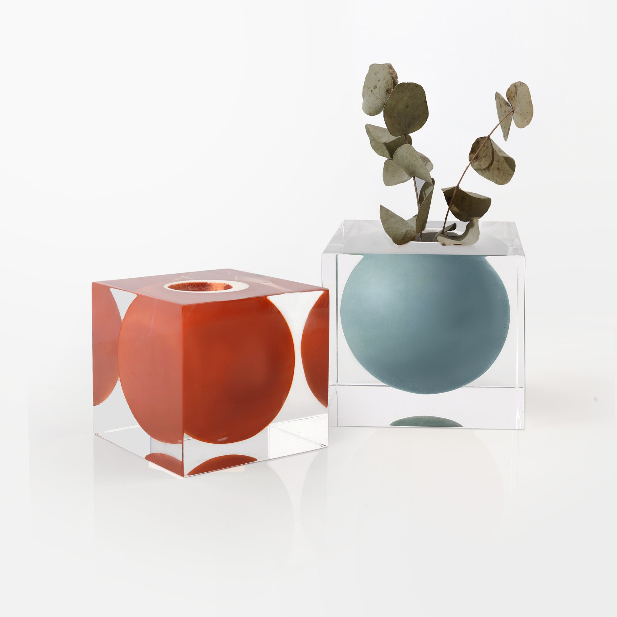 Morandi Sphere Ceramic Vase in Resin Cube, Unique Designer Home Decor ...