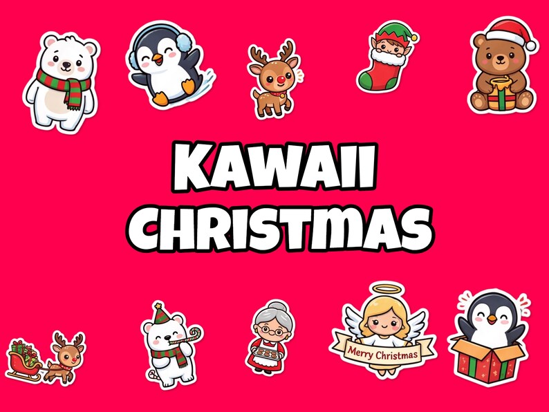 Kawaii Christmas Clipart Mega Pack 250+ Chibi Holiday Planner Stickers ...