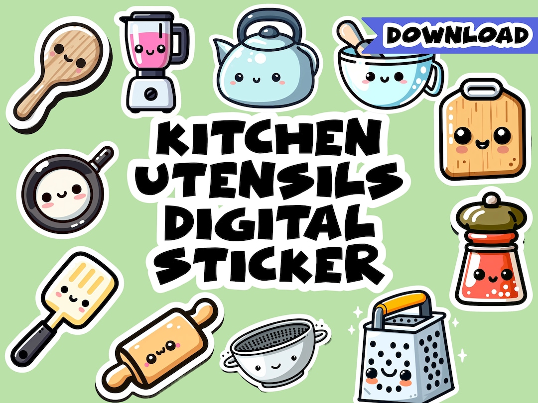 40 Pcs Cute Kitchen Utensils Digital Stickers, Junk Journal Supplies ...