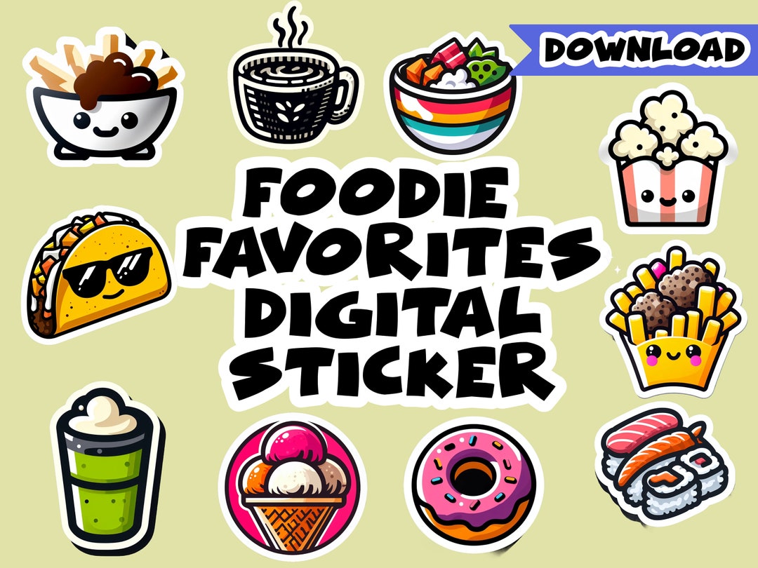 50+ Pcs Cute Foodie Favorites Digital Stickers, Fast Food, Journaling ...