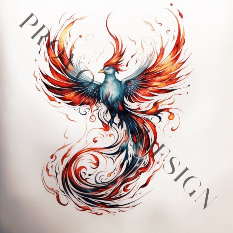Phoenix Tattoo Bundle #1 | 4 Digital Files (PNG and PSD) | Full Color ...