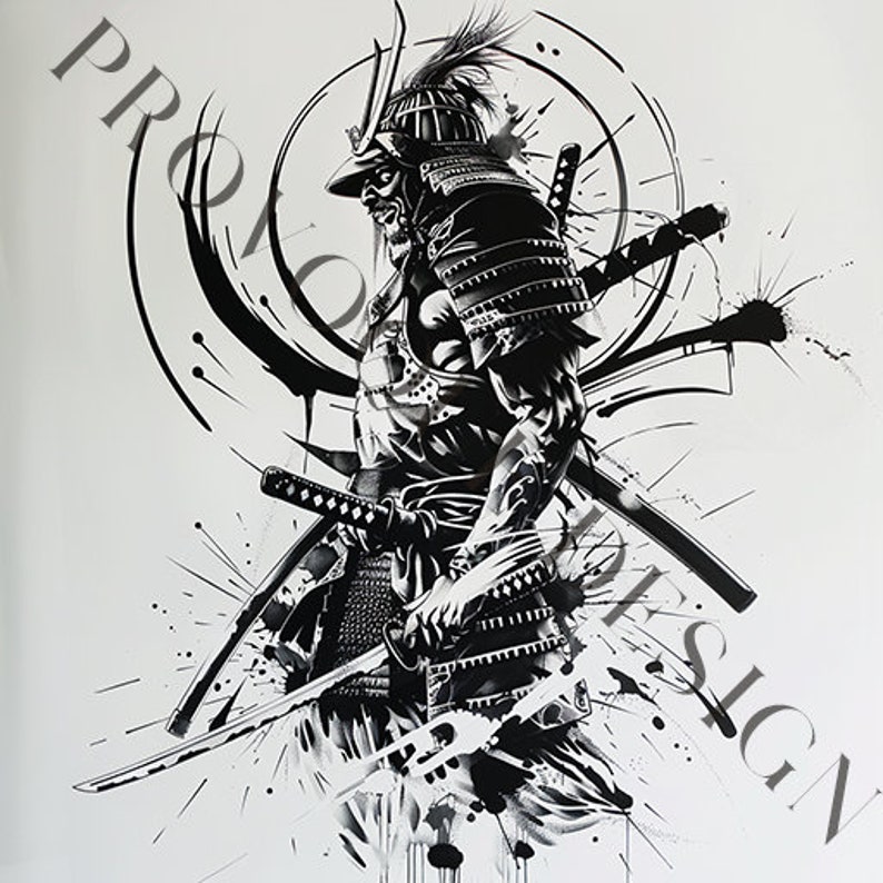 Samurai Tattoo Bundle #2 | 4 Procreate-ready Digital Files (PNG and PSD ...