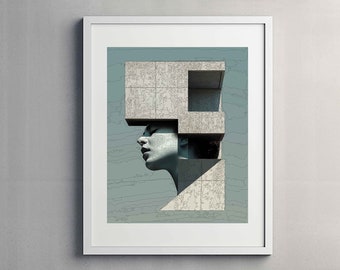 MONUMENTAL - Printable Digital Art, Portrait, Face, Brutalism, Home ...
