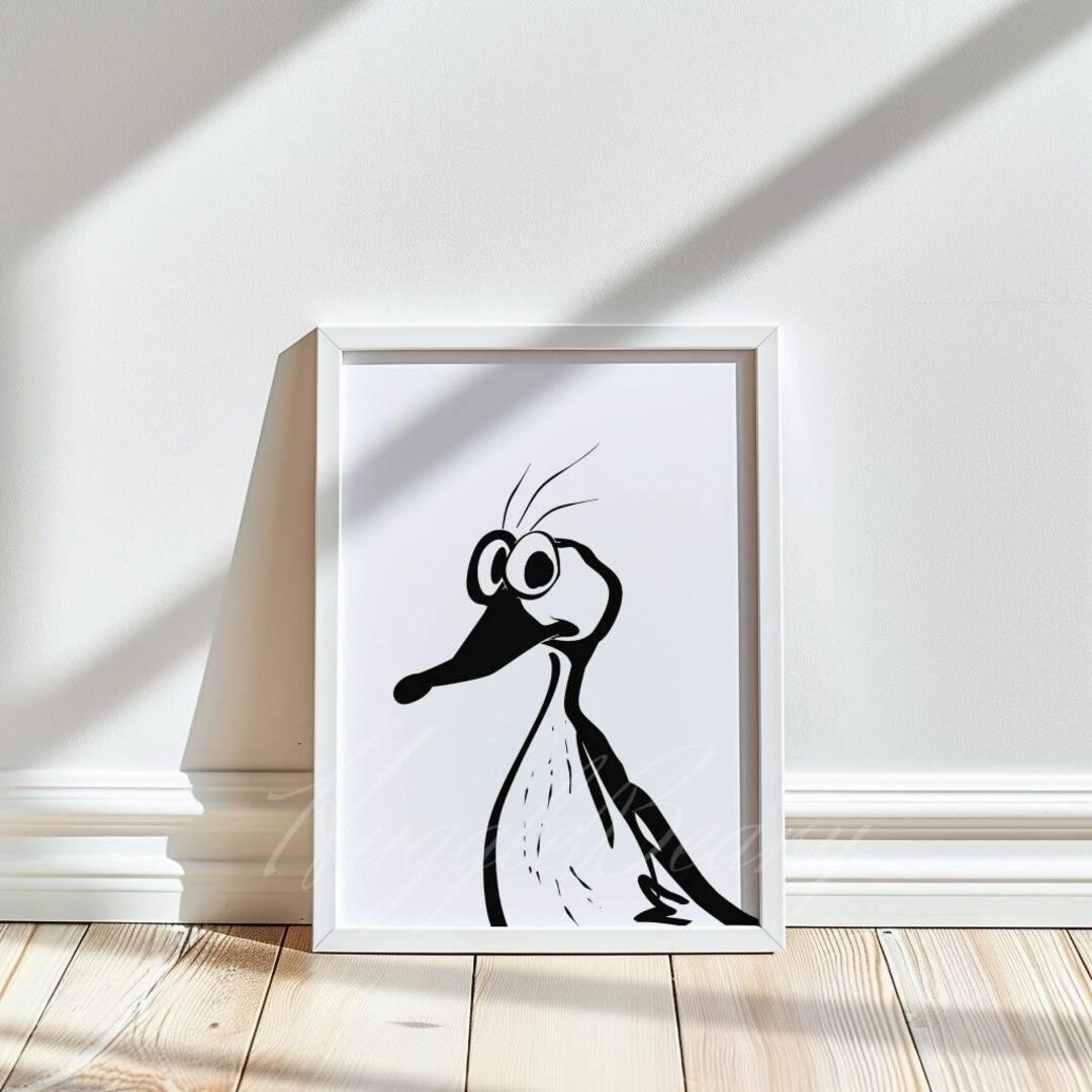 Hello Cute Shy Duck Hi Minimalist Wall Art Print Home Office Decor ...
