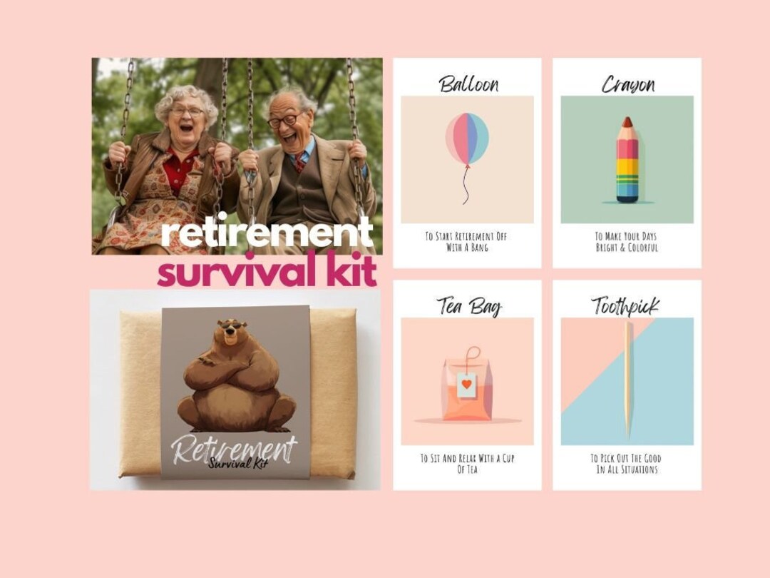 Happy Retirement Survival Kit Funny Goodbye Farewell Gift Woman Man ...
