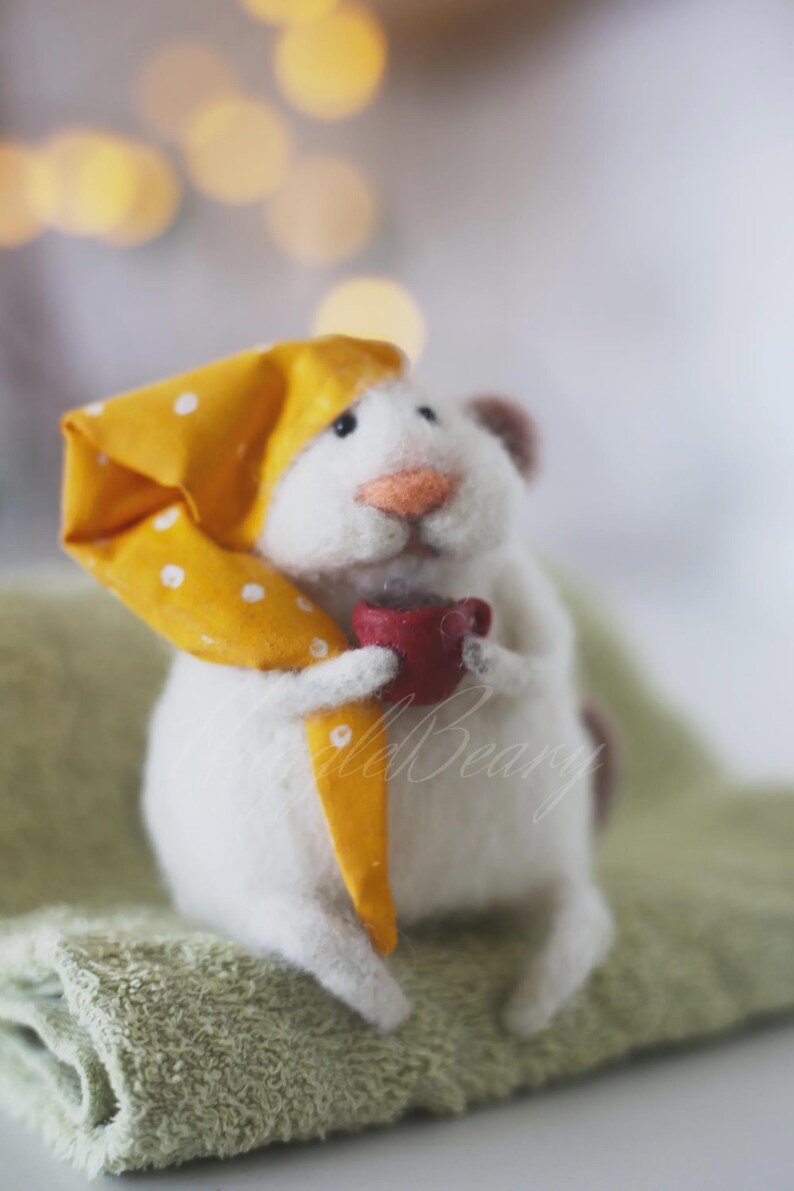 Good Morning Mouse Coffee Mug Needle Felted Wool Animal Figure Felting ...
