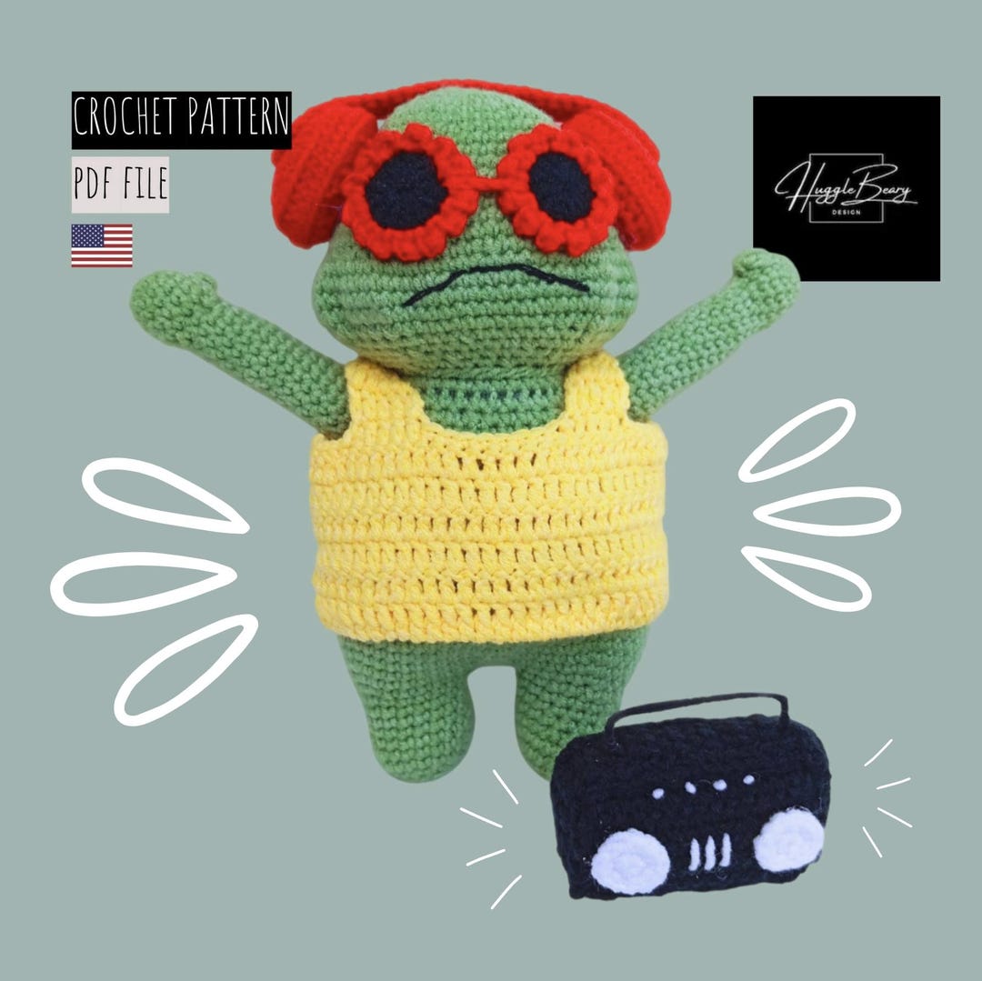 Party Dancing Frog Funny Crochet Pattern Figure Amigurumi Animal DIY ...