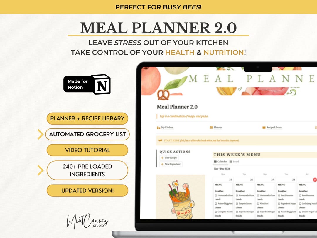 Meal Planner Notion Template Recipe Library Digital Meal Plan Notion ...