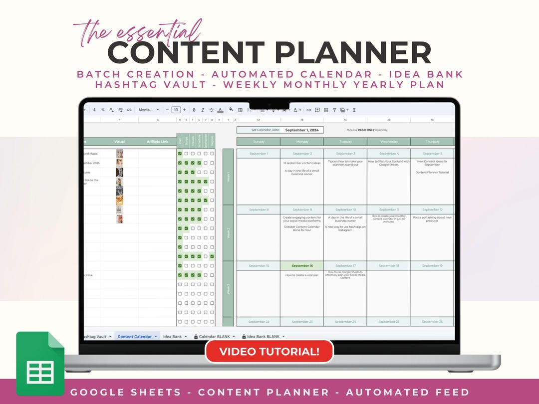 Social Media Content Calendar Google Sheet Monthly Content Planner ...
