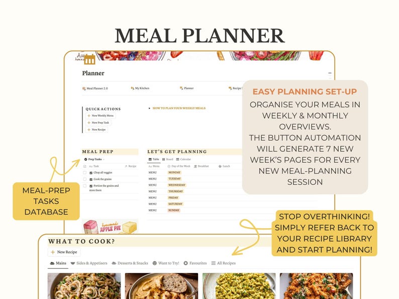 Meal Planner Notion Template Recipe Library Digital Meal Plan Notion ...