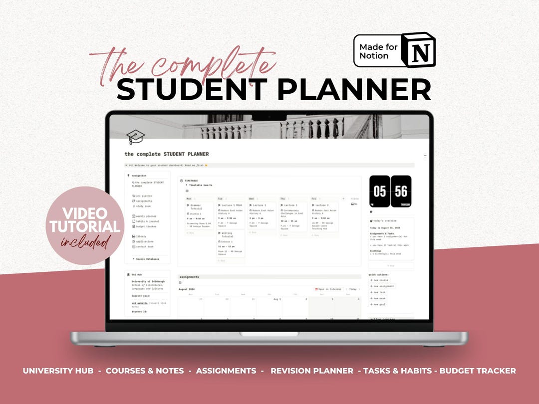 Academic Planner Notion Template for University With Assignment and ...