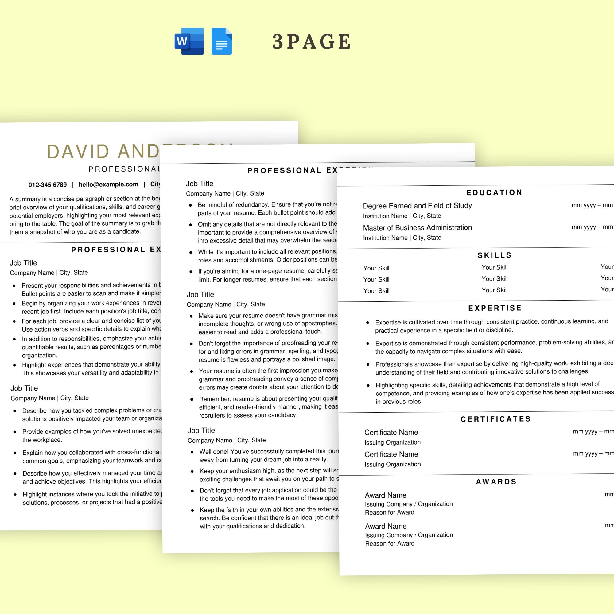 Ats Friendly Resume Template for Word | Professional Resume | Google ...