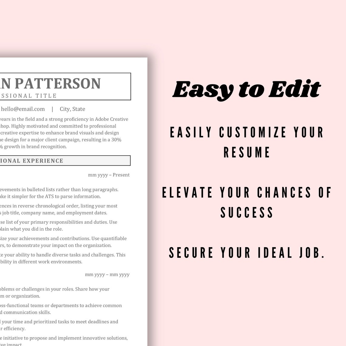 Ats Resume Template for Google Docs Cover Letter Modern - Etsy