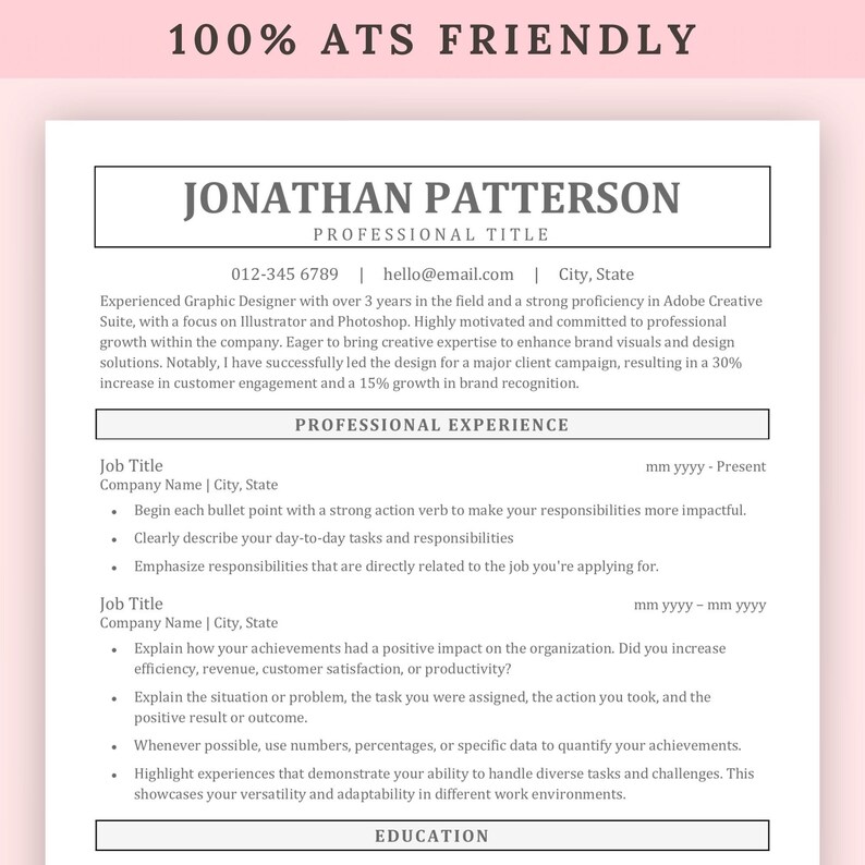 Ats Resume Template for Google Docs | Cover Letter | Modern Resume ...