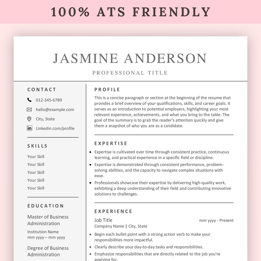 Ats Friendly Resume Template | Microsoft Word Cv Template Professional ...