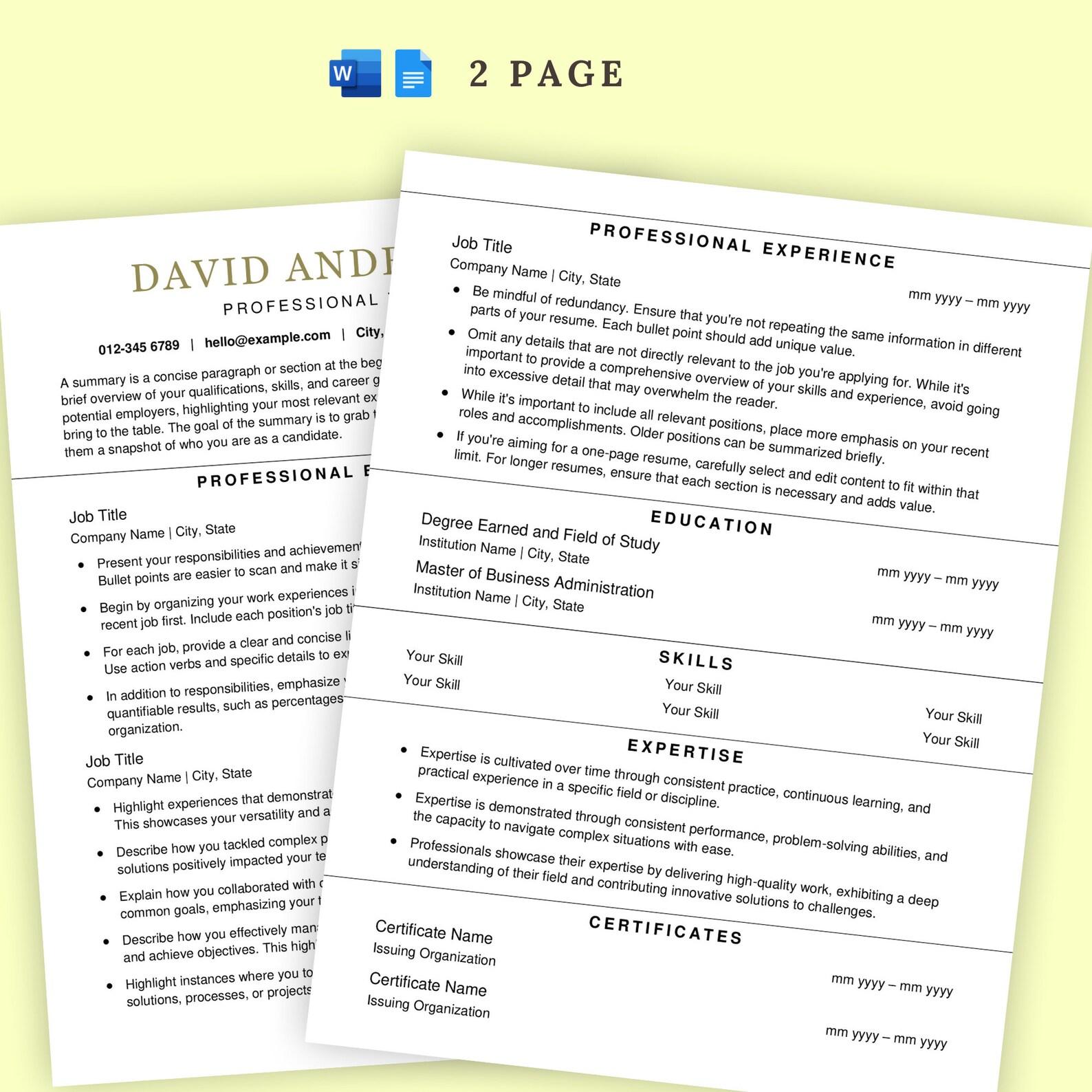 Ats Friendly Resume Template for Word | Professional Resume | Google ...