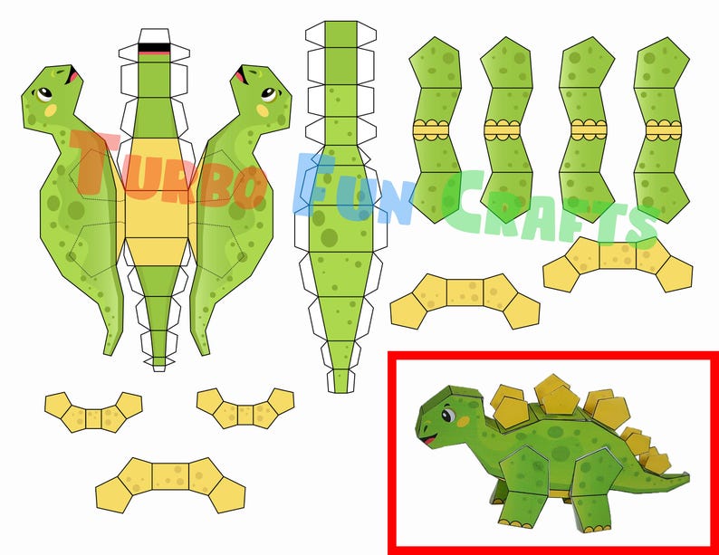 3D Dinosaur Paper Model Crafts - Cut and Glue Kids Craft Template ...
