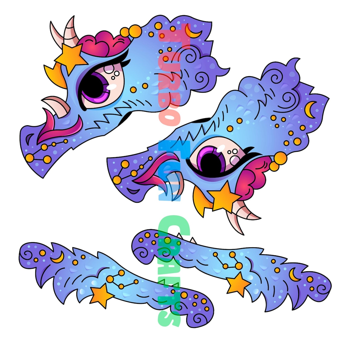 Cosmic Paper Dragon Puppet Template - Printable PDF - Galaxy Dragon - Etsy