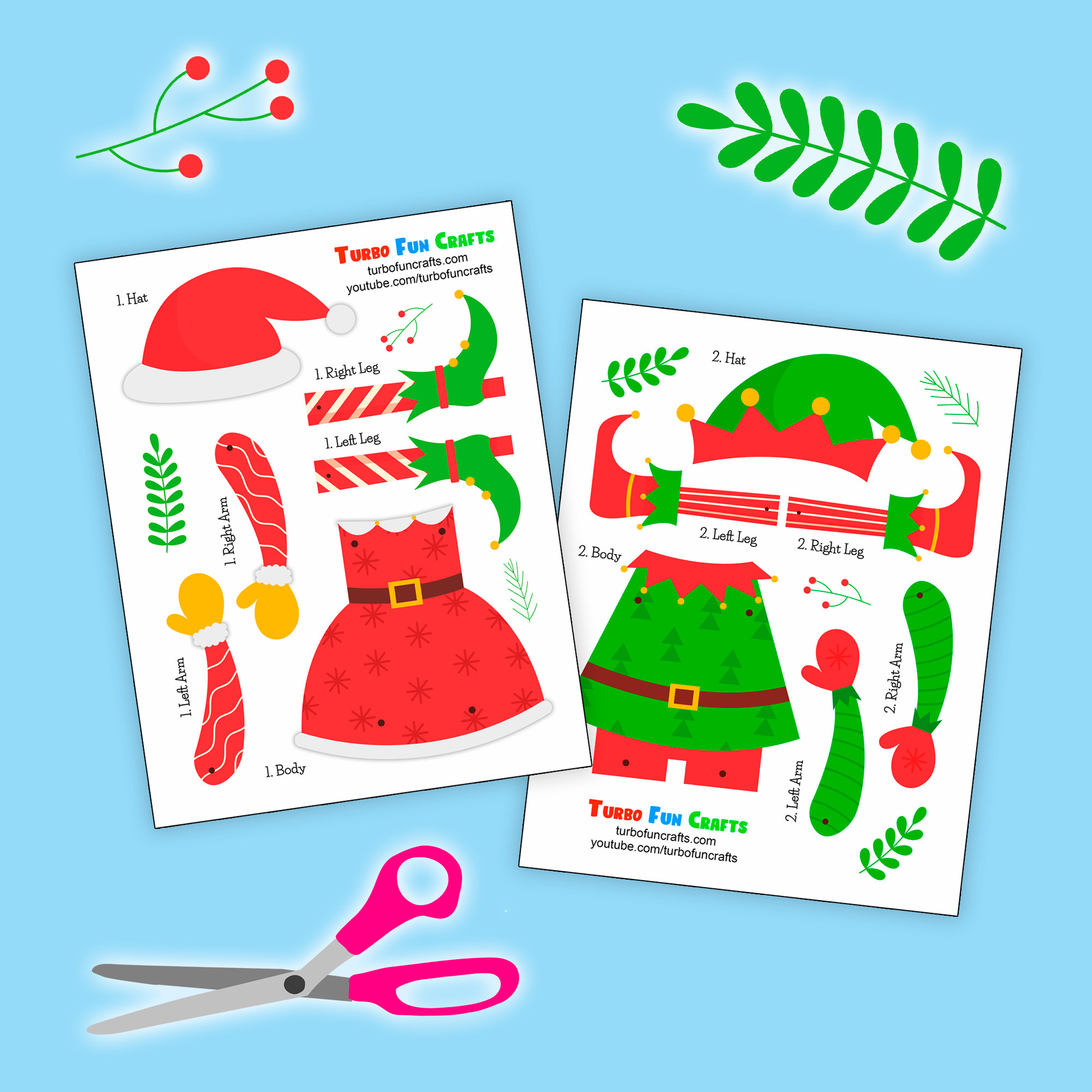 Printable Christmas Elves, 8 Articulated Paper Dolls, Instant Download ...