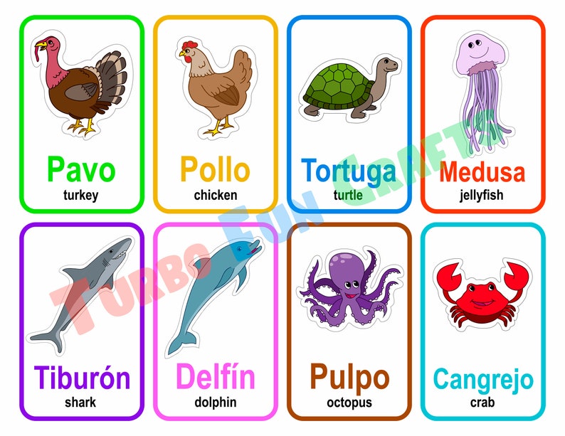 Spanish & English Animal Flashcards | Printable Bilingual Animals Flash ...