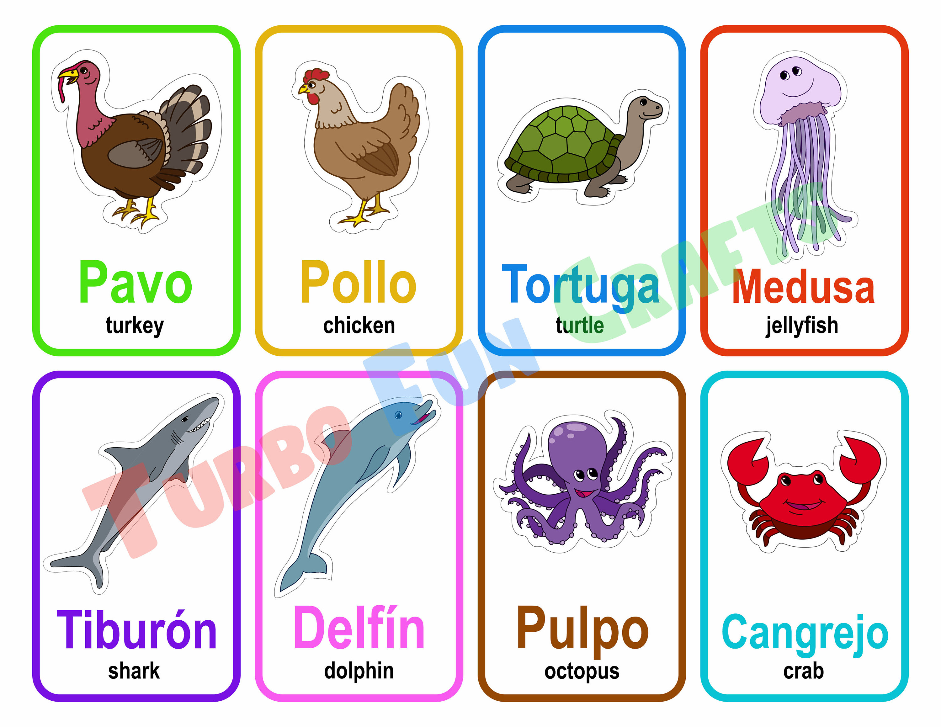Spanish & English Animal Flashcards | Printable Bilingual Animals Flash ...