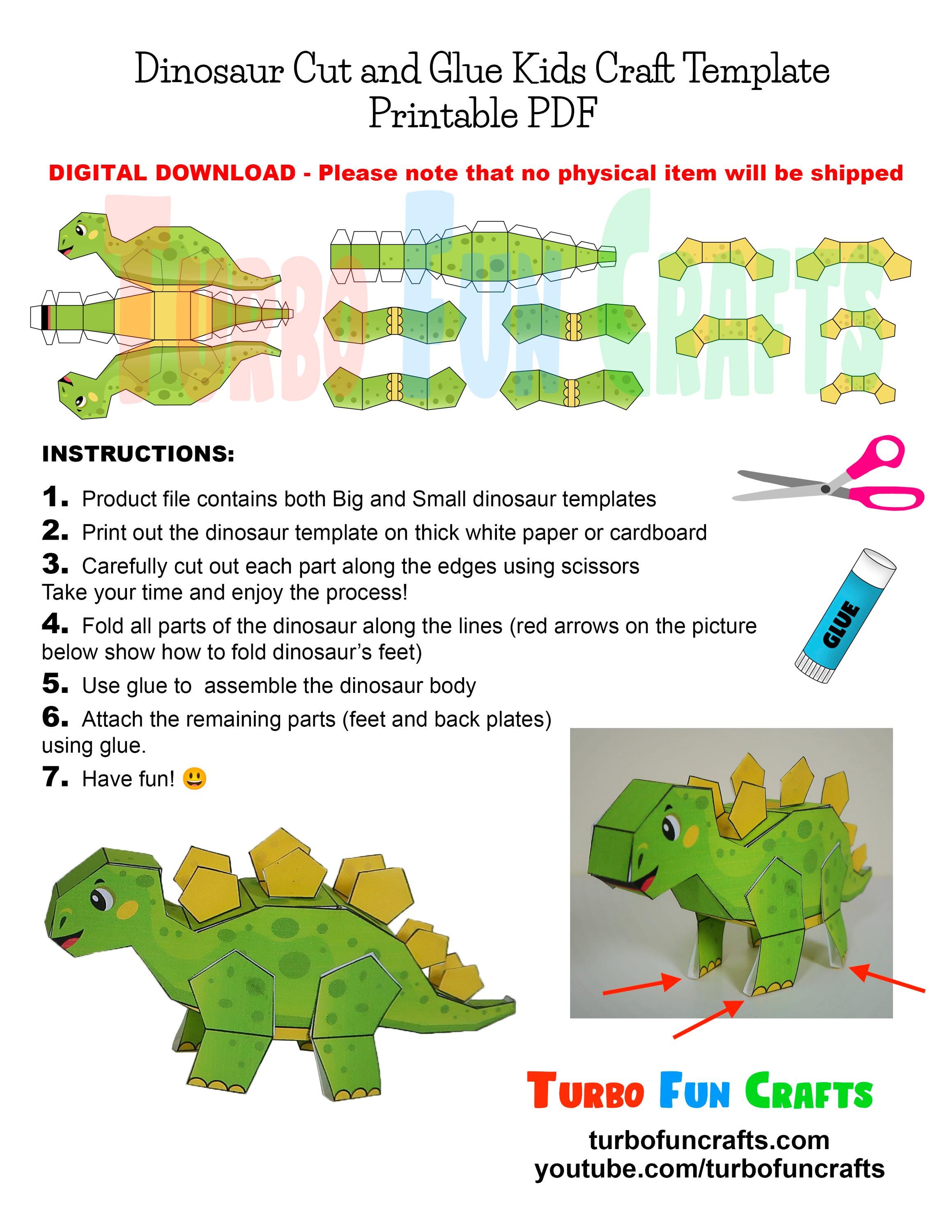 3D Dinosaur Paper Model Crafts - Cut and Glue Kids Craft Template ...