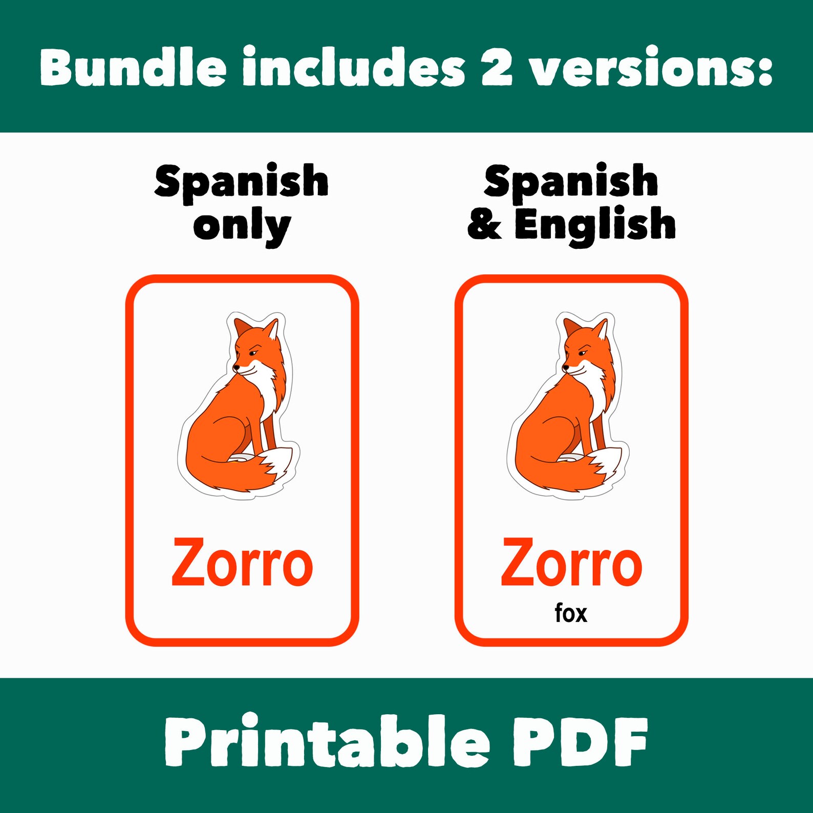 Spanish & English Animal Flashcards | Printable Bilingual Animals Flash ...