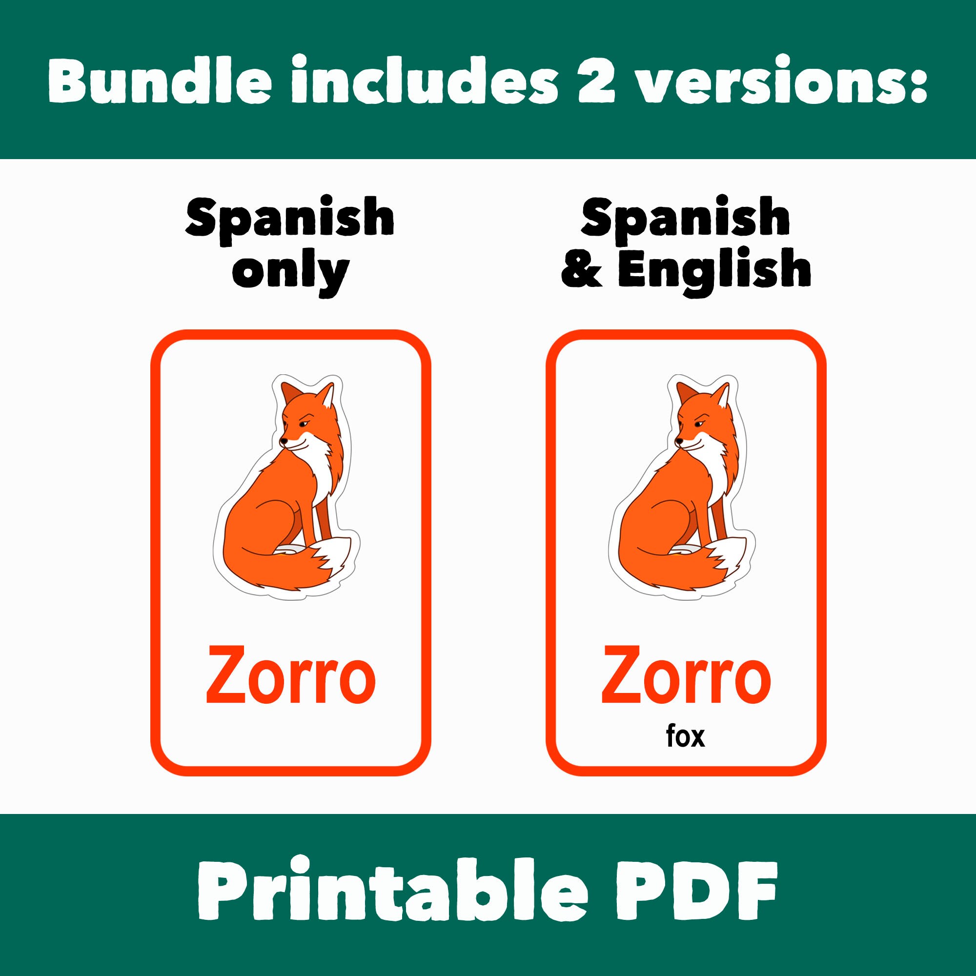 Spanish & English Animal Flashcards | Printable Bilingual Animals Flash ...