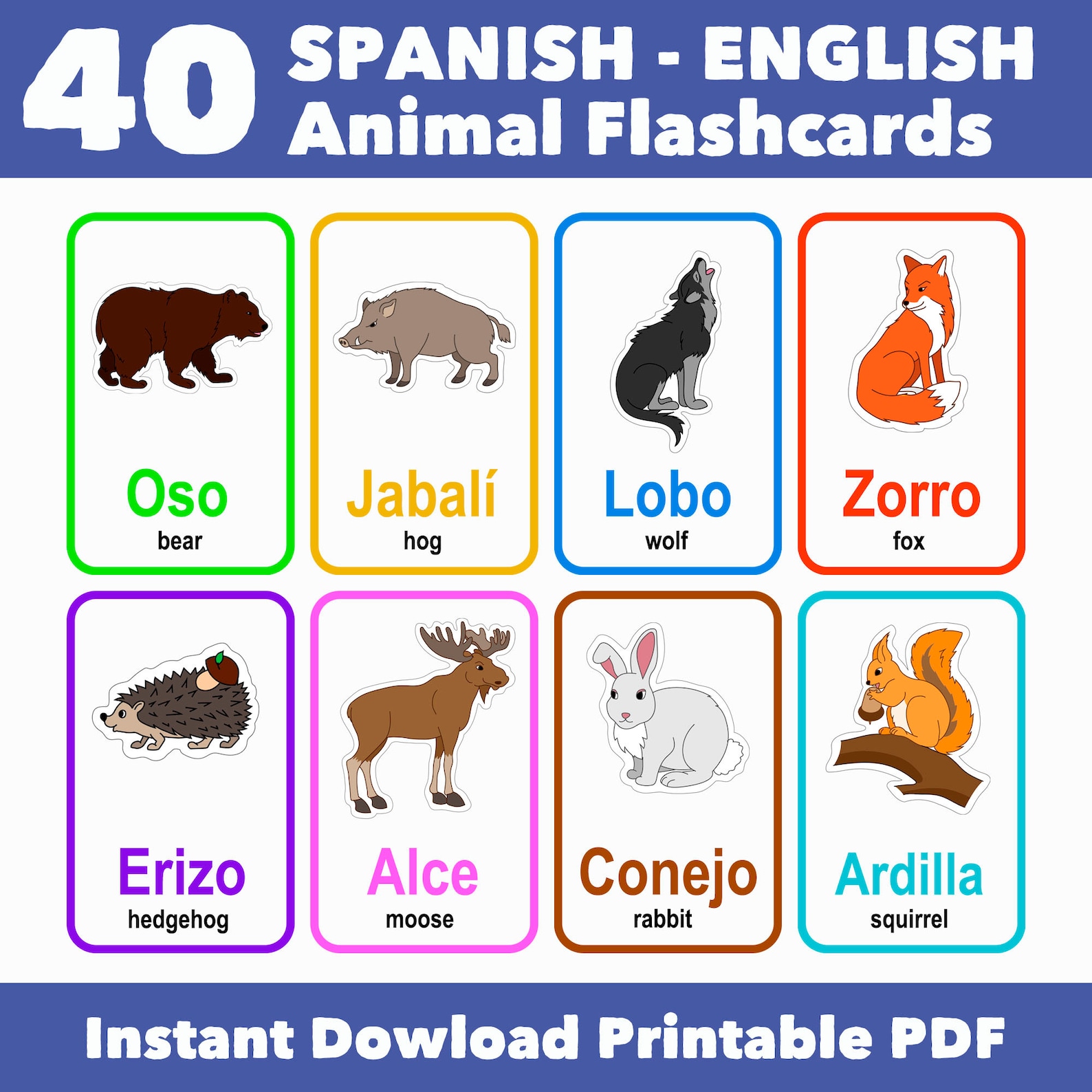 Spanish & English Animal Flashcards | Printable Bilingual Animals Flash ...
