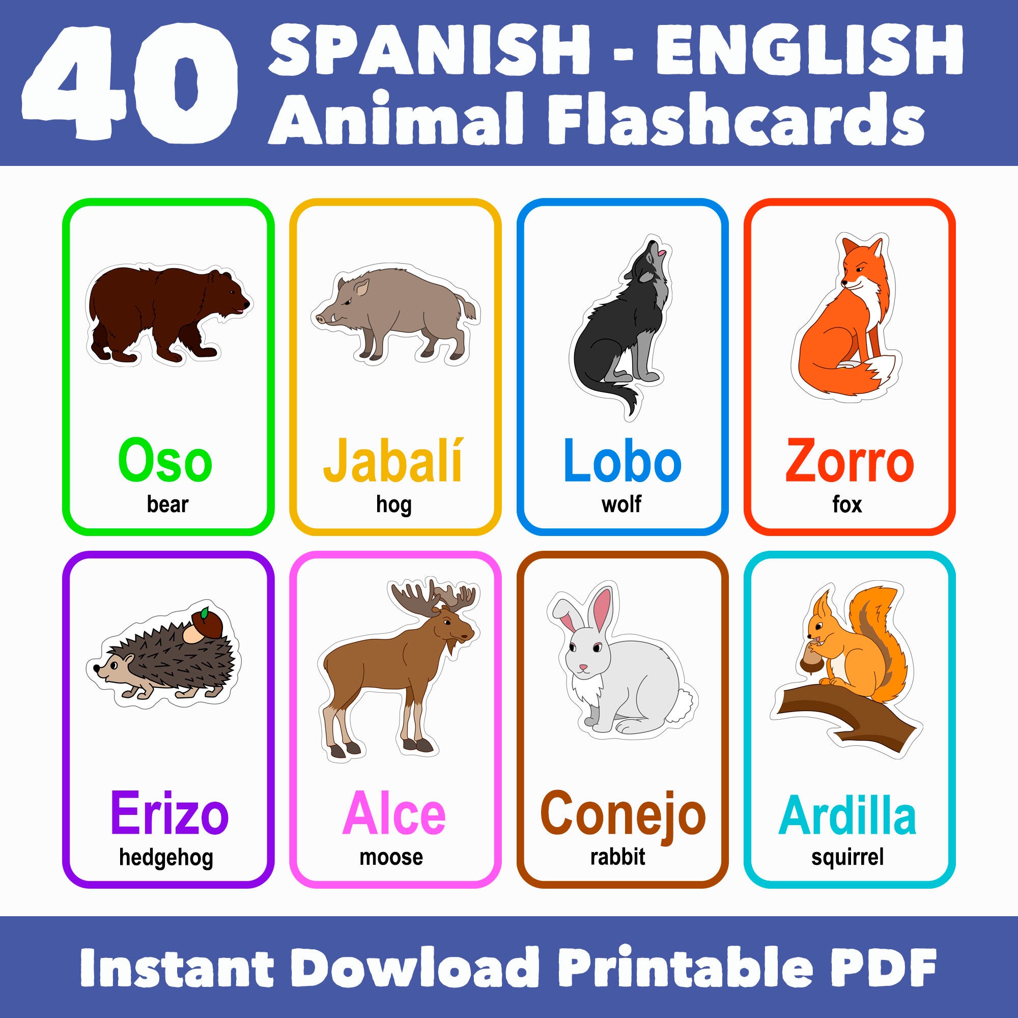 Spanish & English Animal Flashcards | Printable Bilingual Animals Flash ...