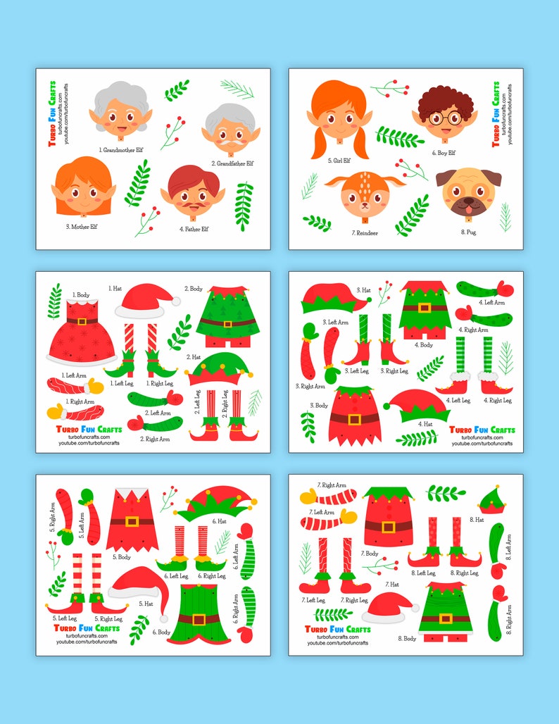 Printable Christmas Elves, 8 Articulated Paper Dolls, Instant Download ...