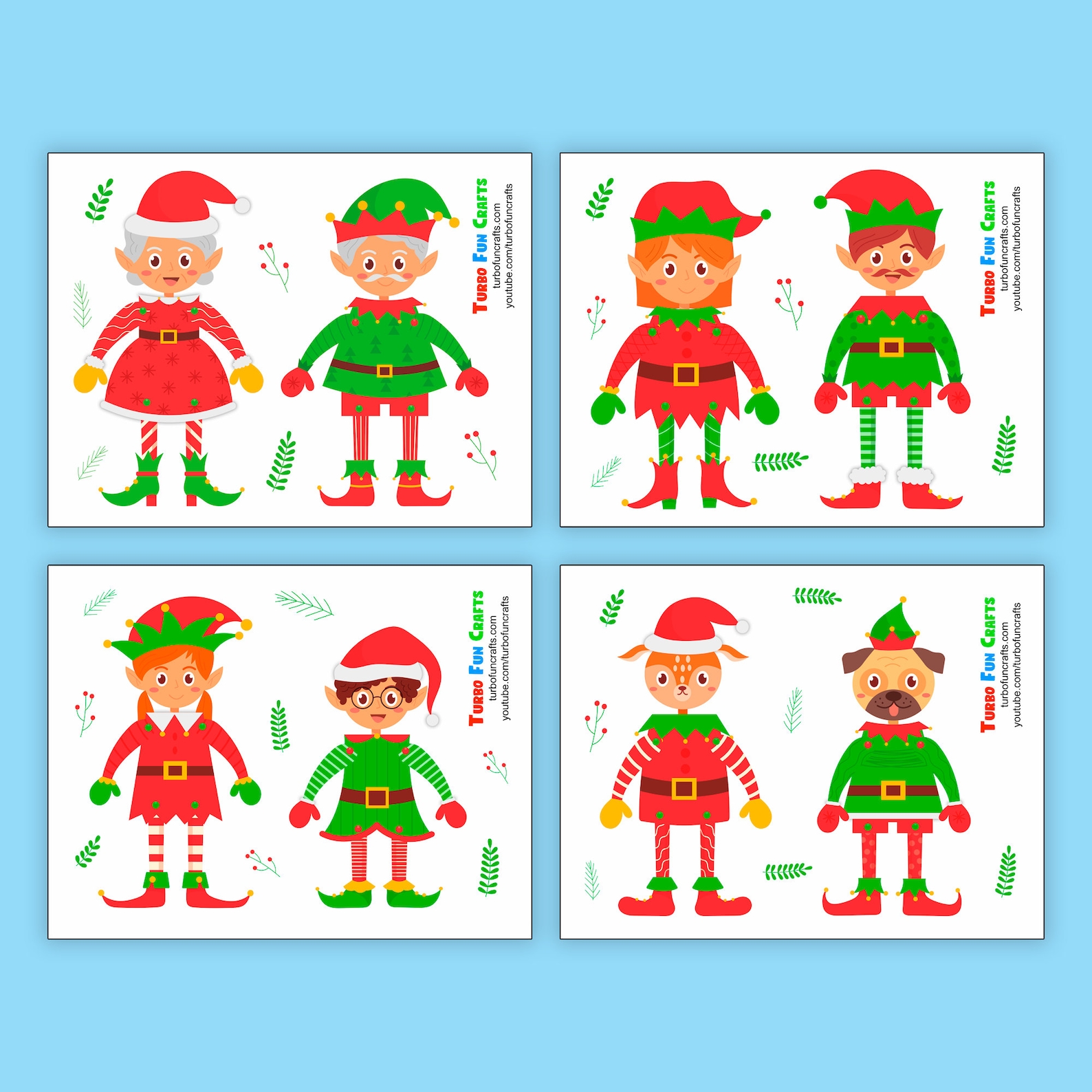 Printable Christmas Elves, 8 Articulated Paper Dolls, Instant Download ...