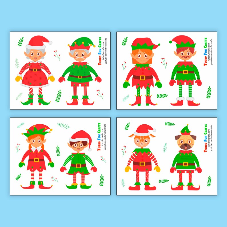 Printable Christmas Elves, 8 Articulated Paper Dolls, Instant Download ...