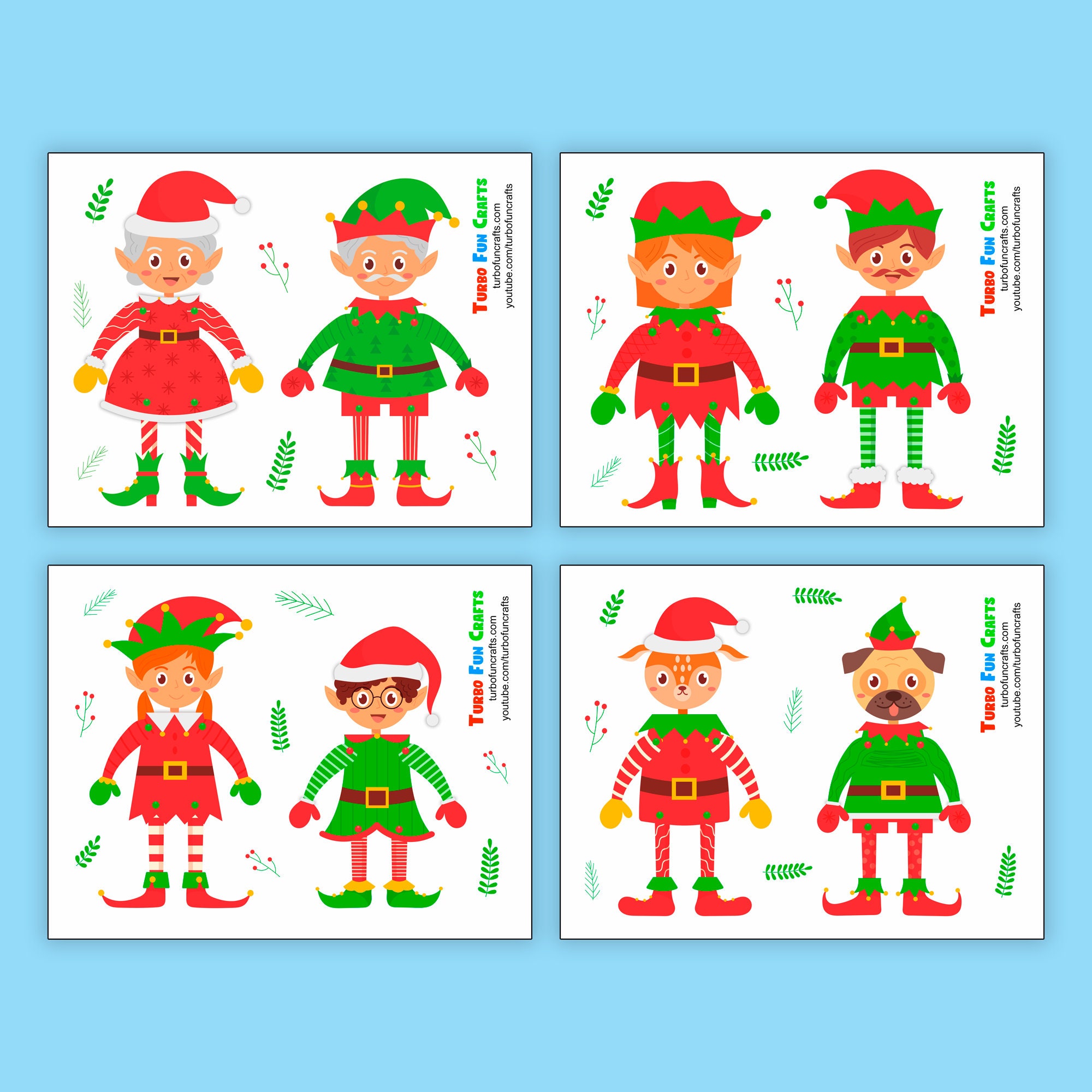 Printable Christmas Elves, 8 Articulated Paper Dolls, Instant Download ...