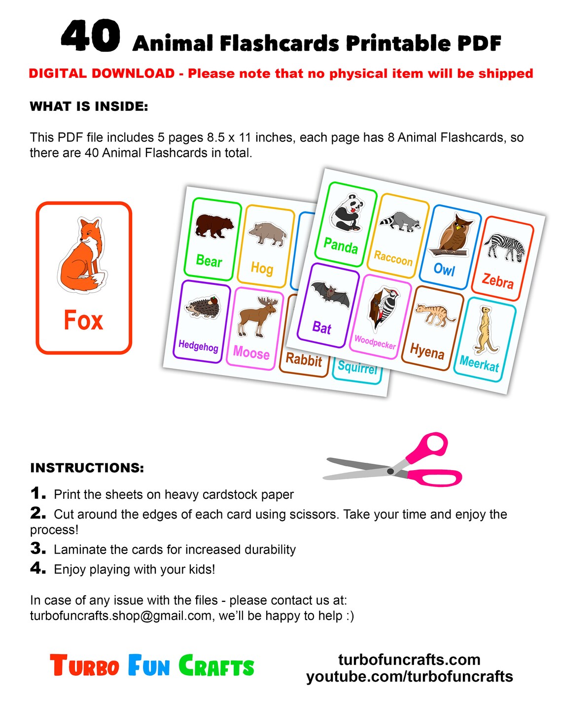 Animal Flashcards Flashcards Learn Animals Preschool Memory Game Animal ...