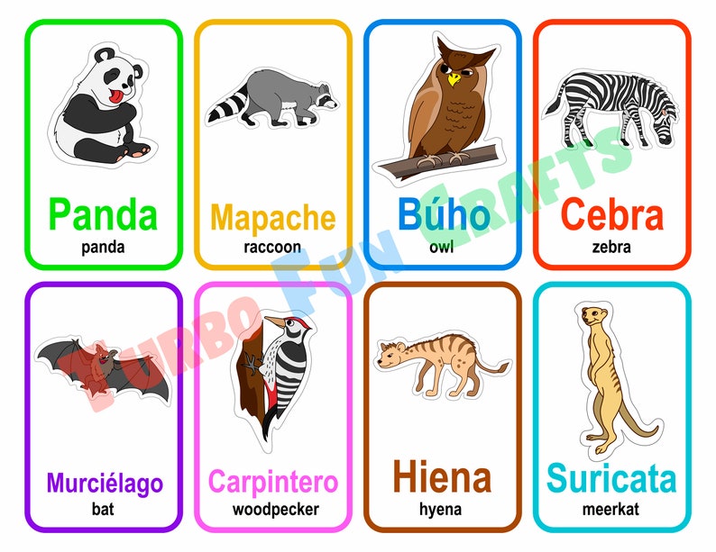 Spanish & English Animal Flashcards | Printable Bilingual Animals Flash ...