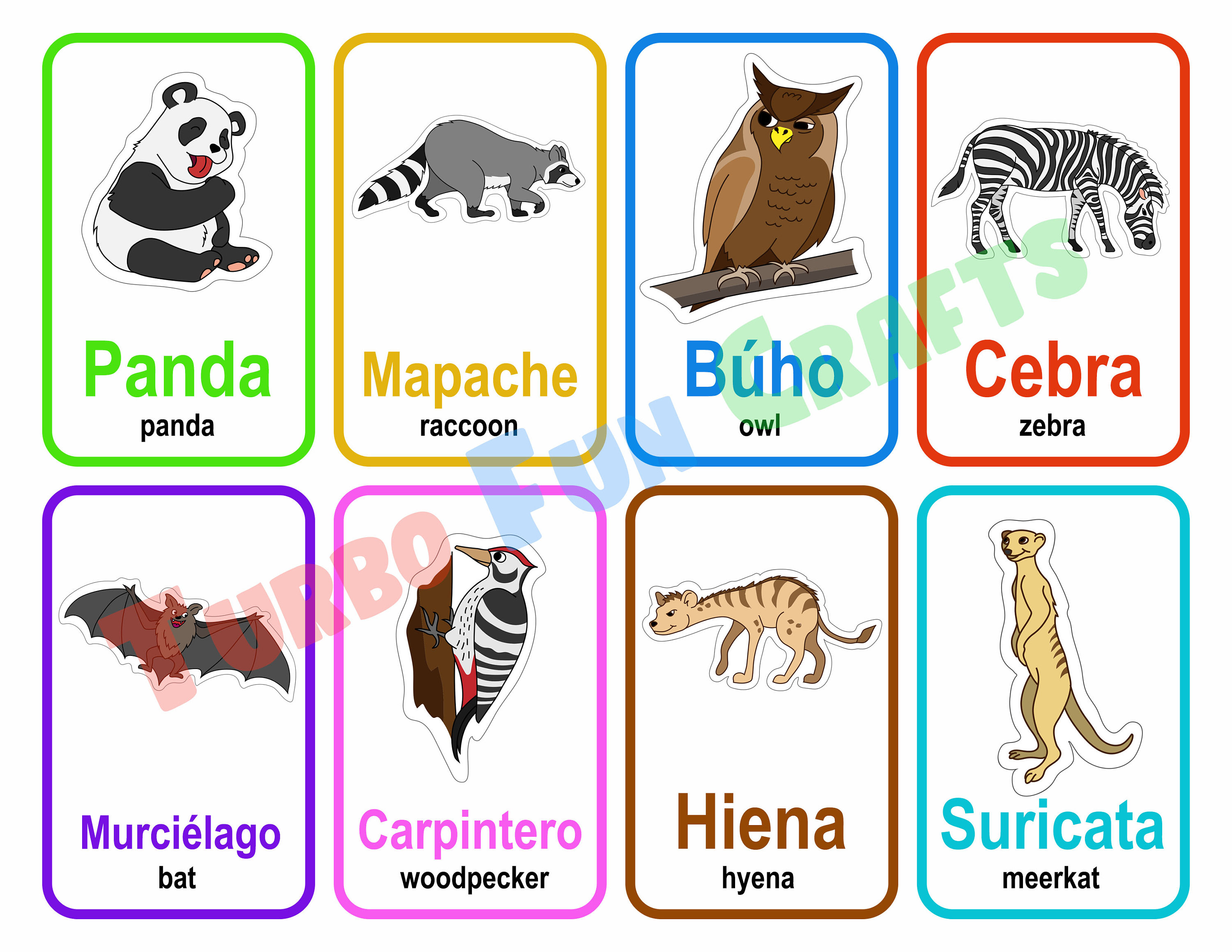 Spanish & English Animal Flashcards | Printable Bilingual Animals Flash ...