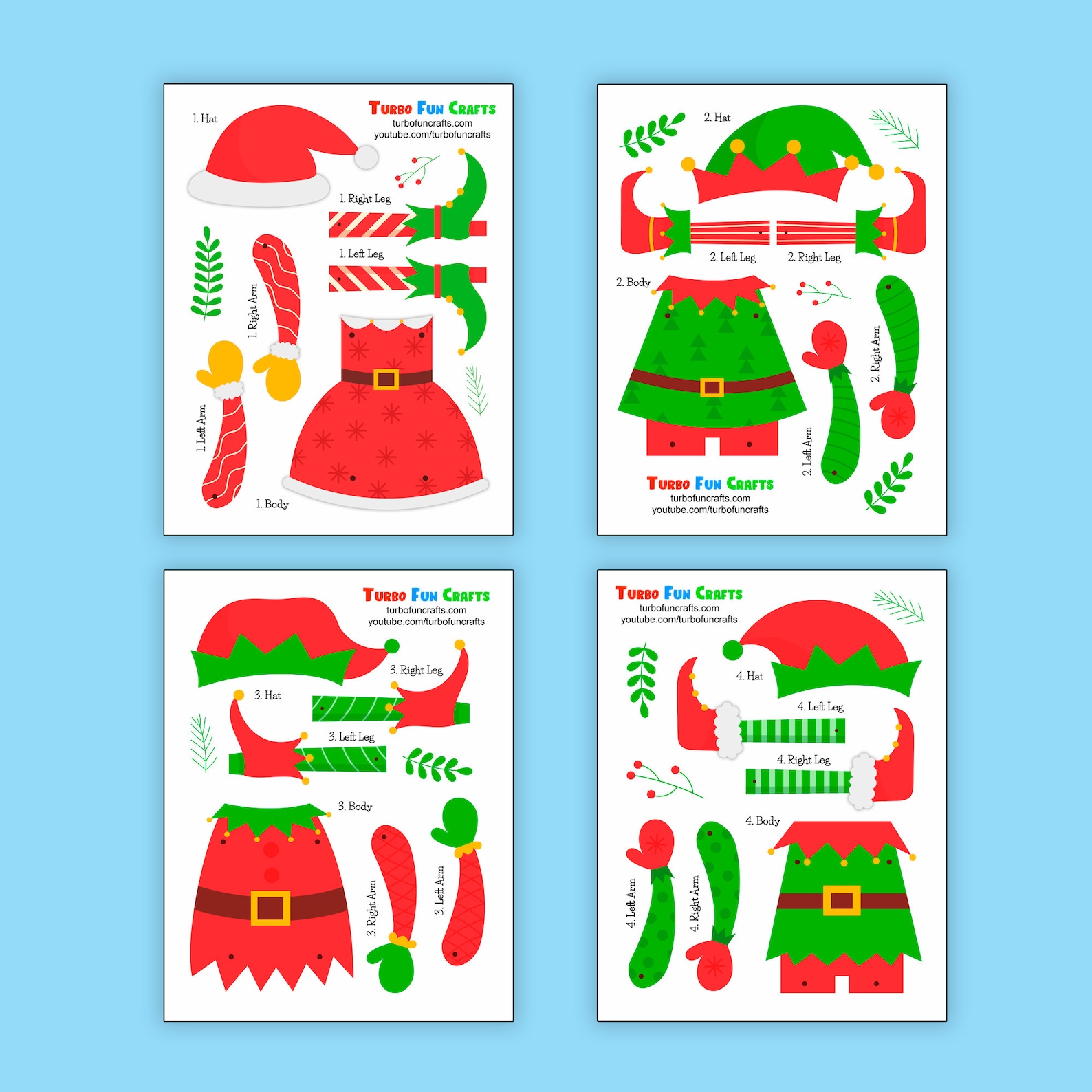 Printable Christmas Elves, 8 Articulated Paper Dolls, Instant Download ...
