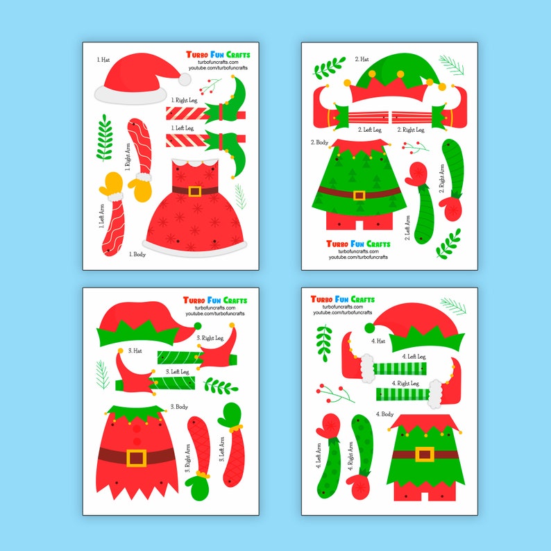Printable Christmas Elves, 8 Articulated Paper Dolls, Instant Download ...