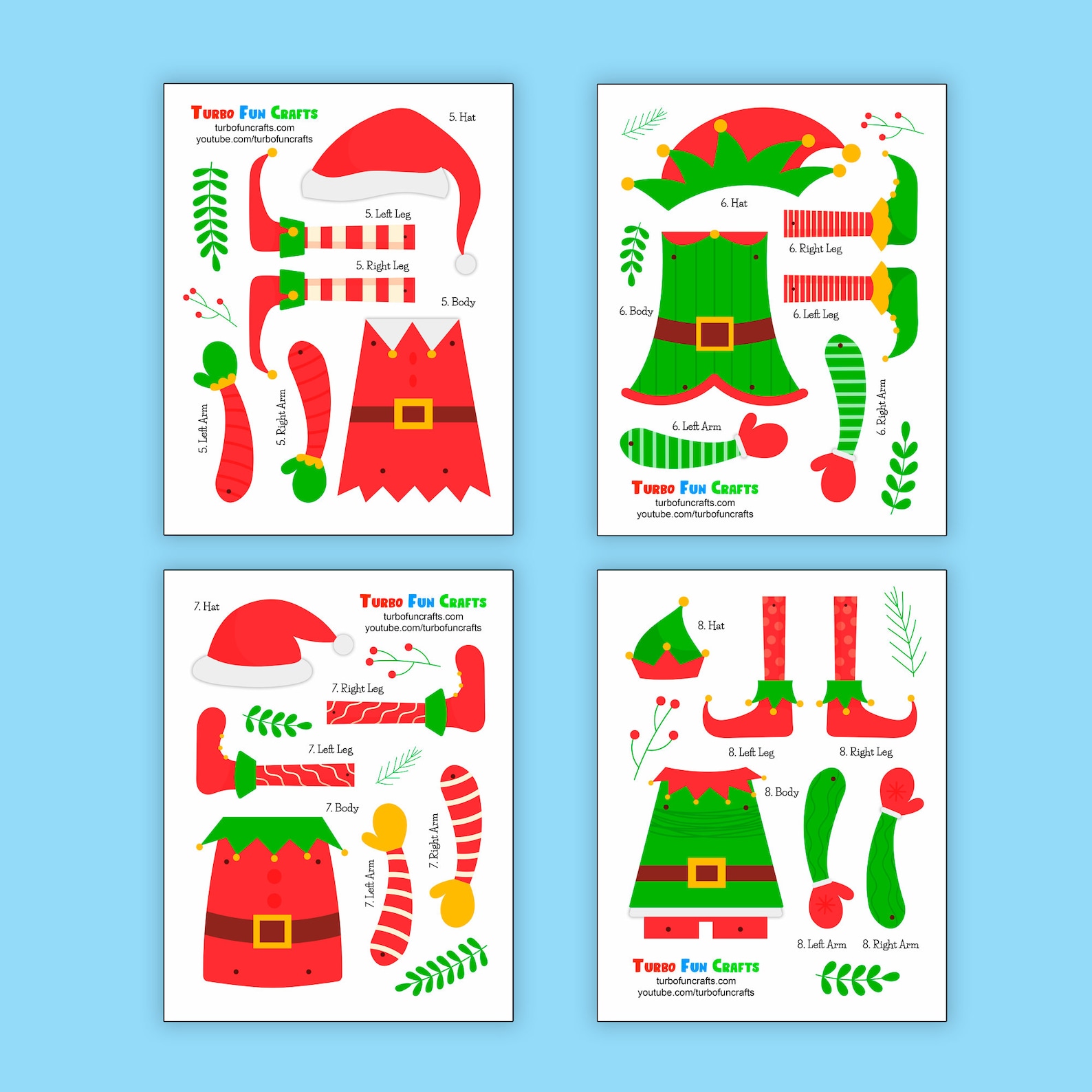 Printable Christmas Elves, 8 Articulated Paper Dolls, Instant Download ...