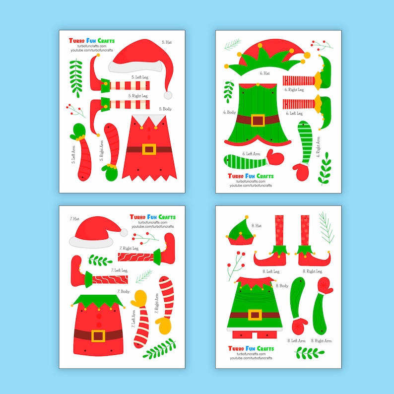 Printable Christmas Elves, 8 Articulated Paper Dolls, Instant Download ...