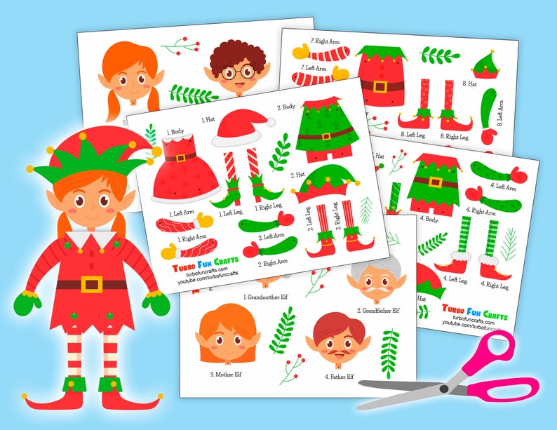 Printable Christmas Elves, 8 Articulated Paper Dolls, Instant Download ...