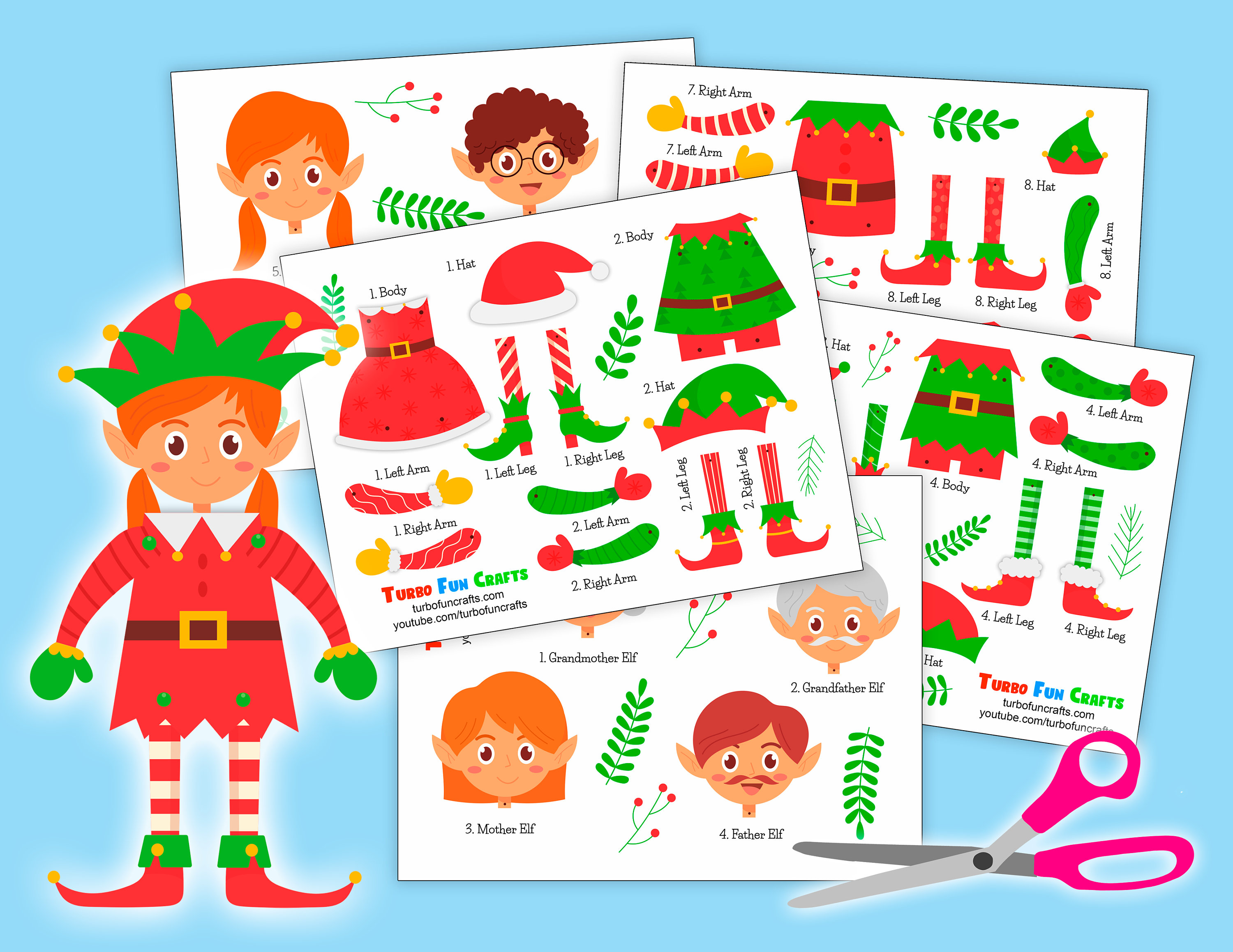 Printable Christmas Elves, 8 Articulated Paper Dolls, Instant Download ...