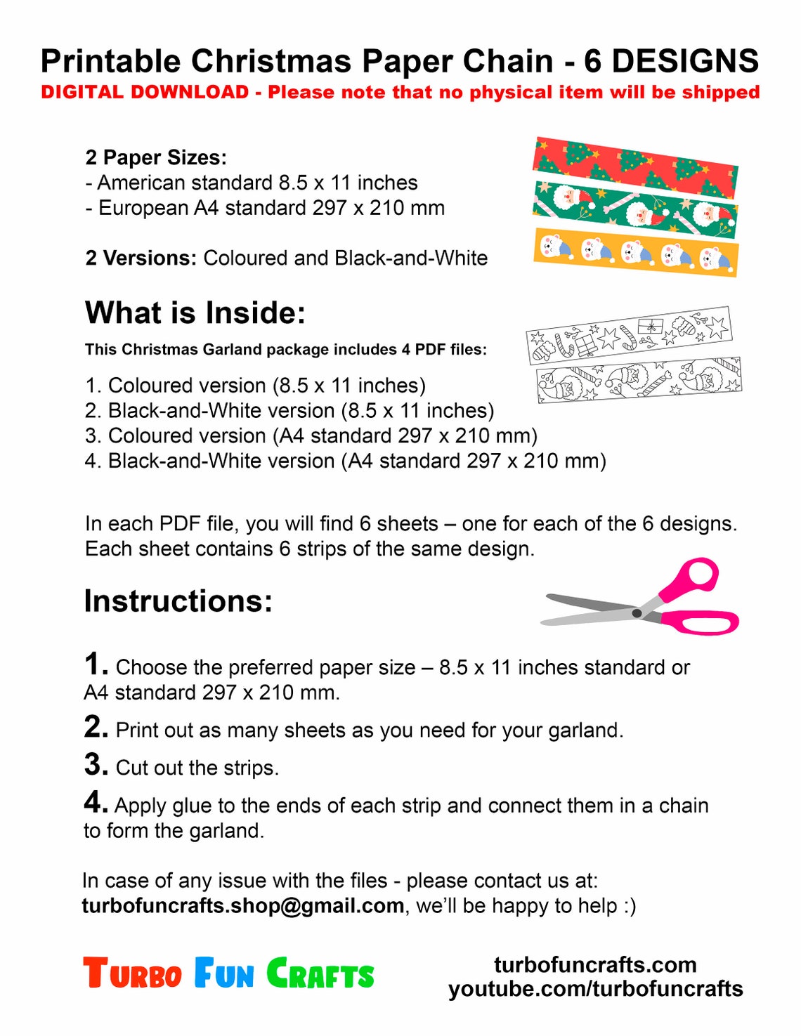 Printable Christmas Paper Chain Traditional Christmas Party Decoration ...