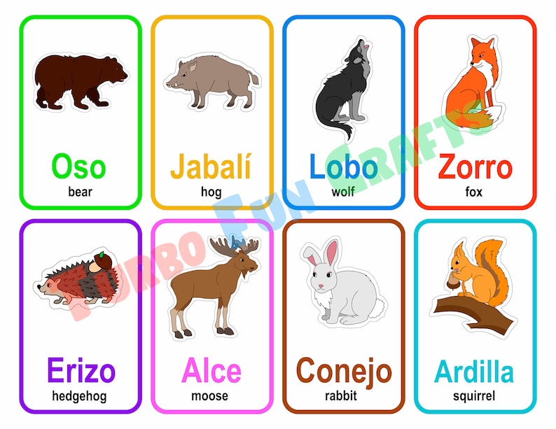 Spanish & English Animal Flashcards | Printable Bilingual Animals Flash ...